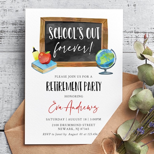 Editable Teacher Retirement Invitation Chalkboard Printable - Etsy