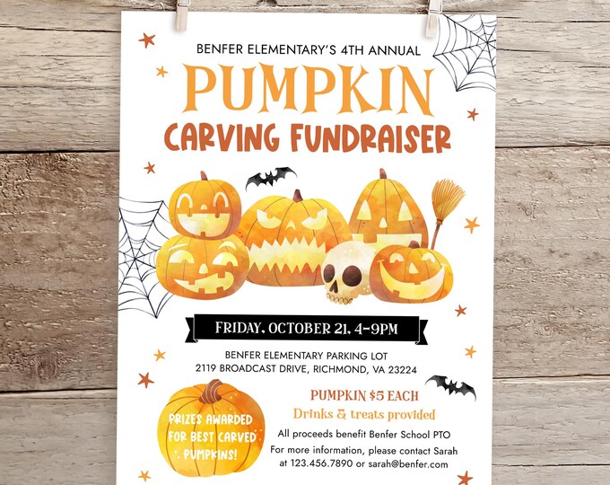 Pumpkin Painting Fundraiser Flyer: Editable Halloween Event Poster ...