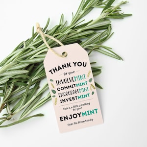 Volunteer Appreciation Gift Tags, Editable Mint Favor Tag, Thank You ...
