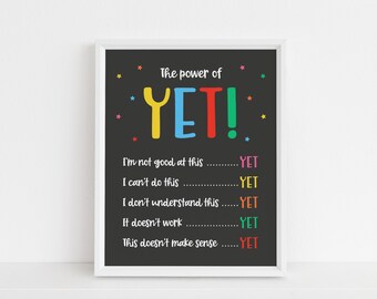 The Power of yet Poster Motivational Classroom Sign Growth - Etsy