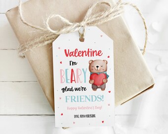 I'm BEARY Glad Watercolor Bear VALENTINE TAG - Etsy