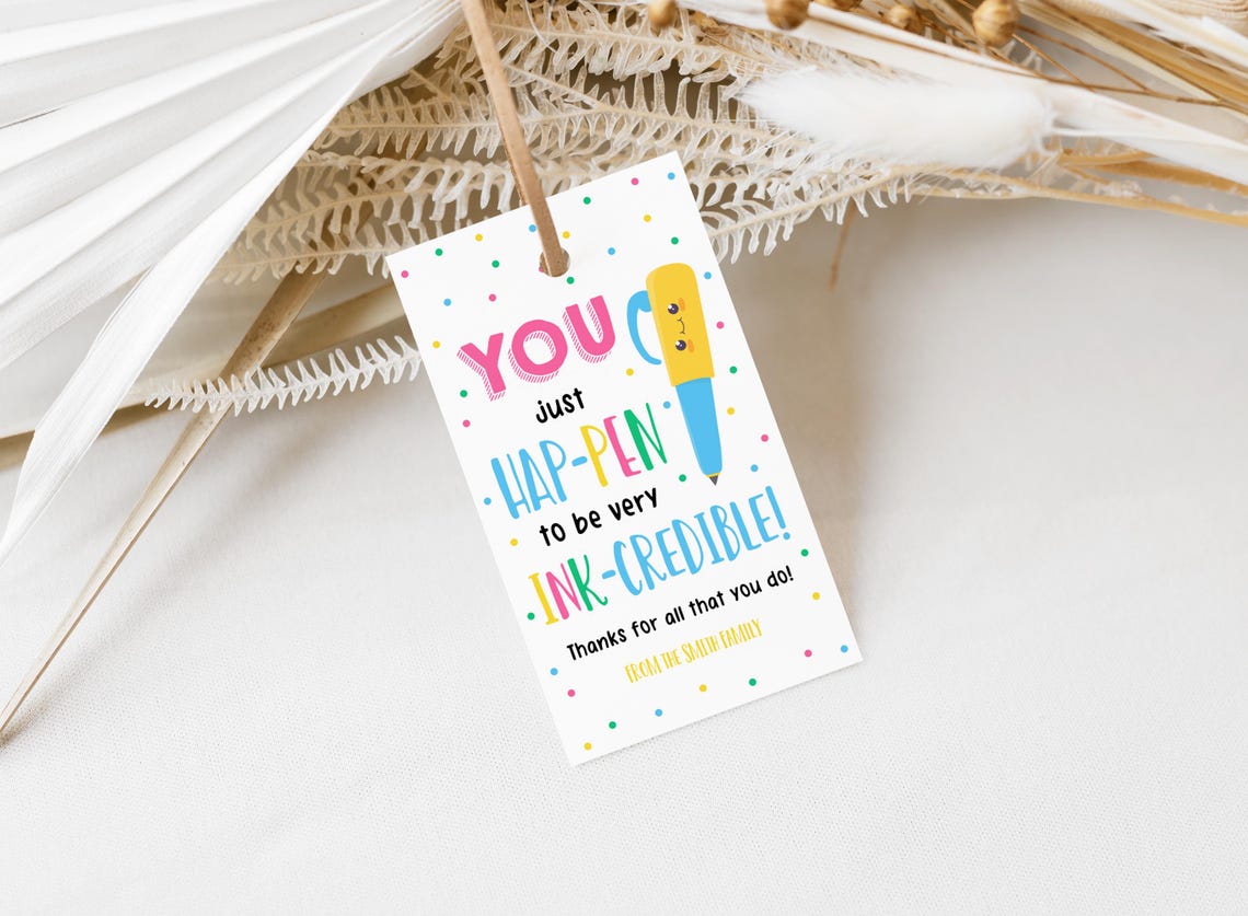 Pen Thank You Gift Tag, Editable Appreciation Gift for Teacher ...
