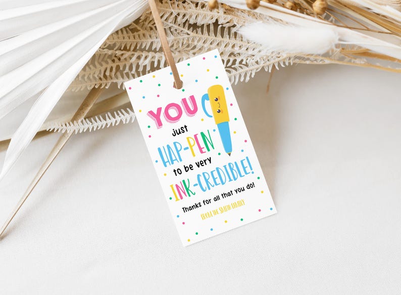 Pen Thank You Gift Tag, Editable Appreciation Gift for Teacher ...