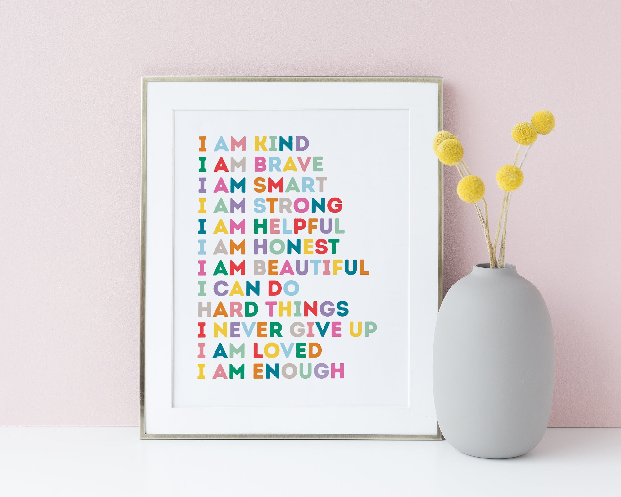 Kid Affirmations I Am Kind I Am Enough Colorful Wall Art | Etsy