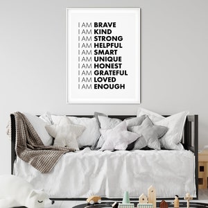 I Am Brave Affirmation Poster for Kids, Nursery Wall Art, I Am Loved I ...