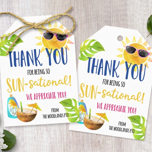 Editable Sun-sational Gift Tag Sun Gift Tag Staff Teacher - Etsy