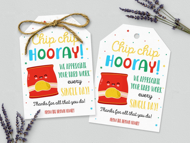 Chips Thank You Tag Editable Chip Chip Hooray Gift Tag for - Etsy