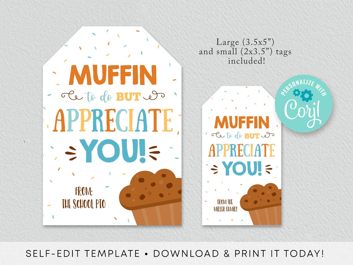 Muffin to Do but Appreciate You Editable Gift Tag Employee - Etsy