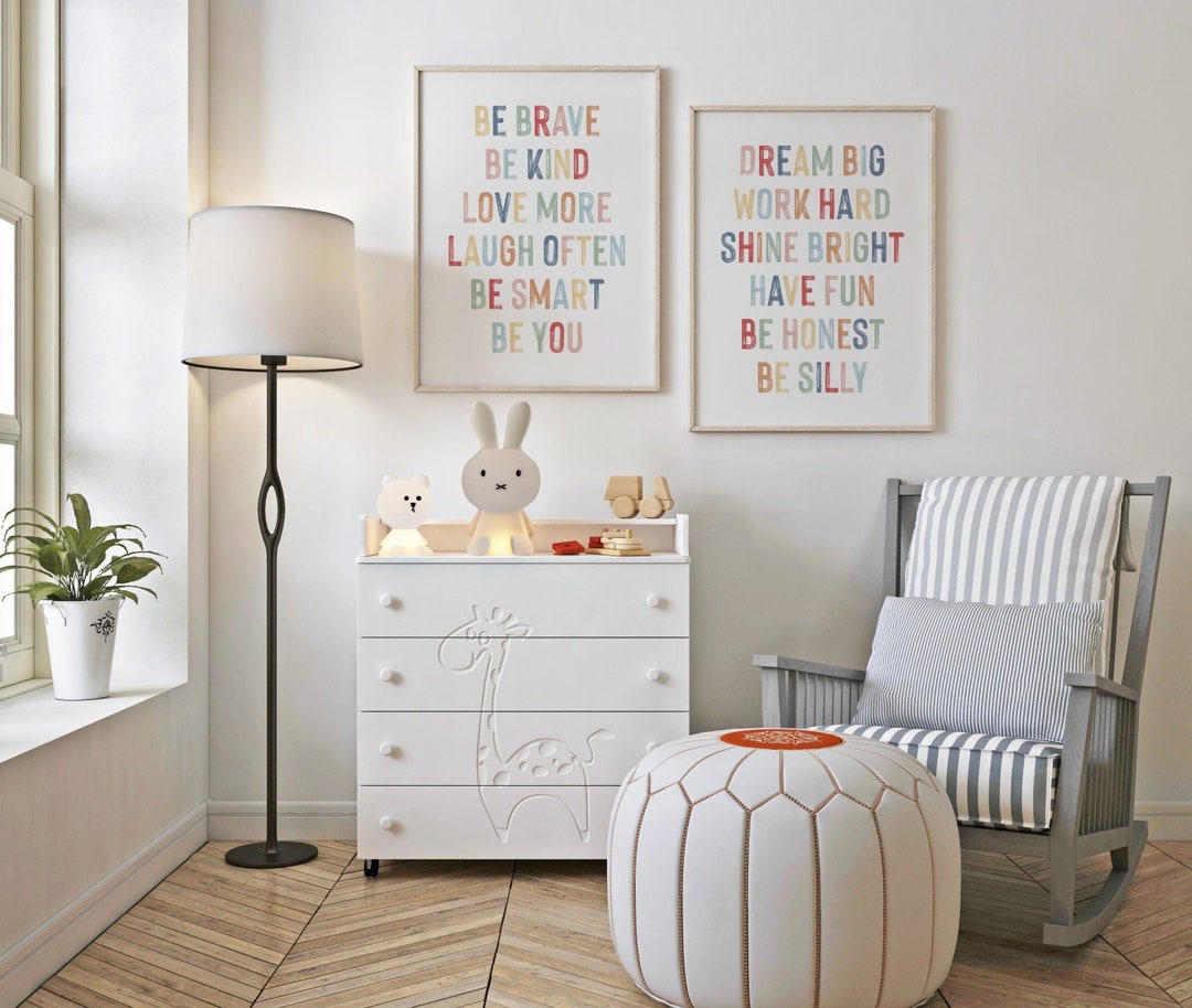 Dream Big Work Hard Nursery Prints Set of 2, Be Brave Be Kind ...