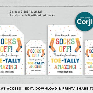 Socks Thank You Gift Tag, Editable Appreciation Gift for Teacher Nurse ...