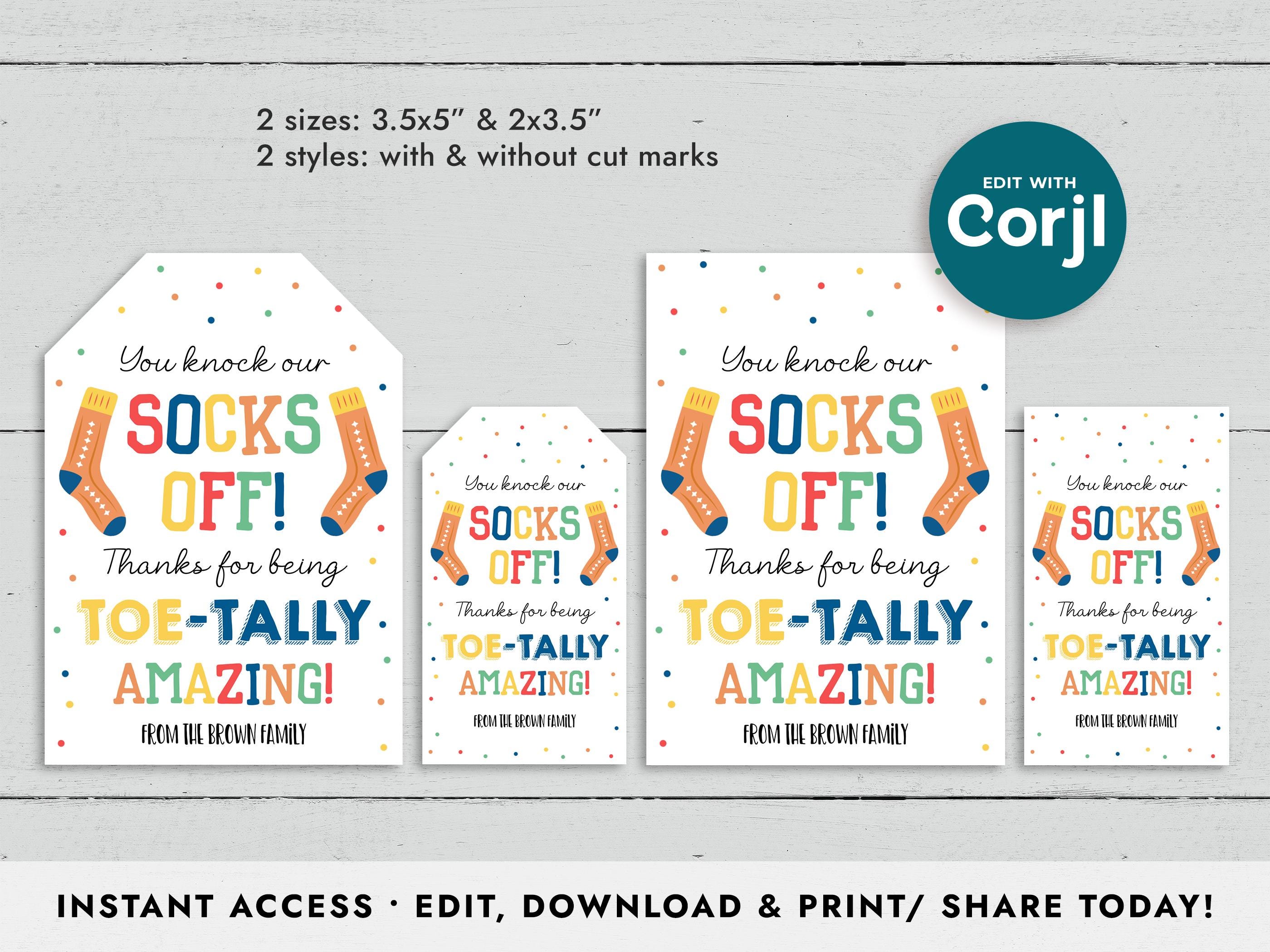 Socks Thank You Gift Tag, Editable Appreciation Gift for Teacher Nurse ...