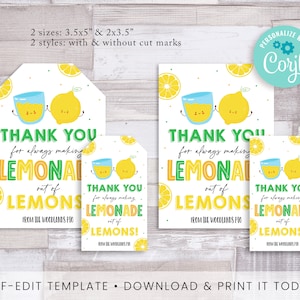 Editable Lemon Thank You Gift Tag, Making Lemonade Out of Lemons ...