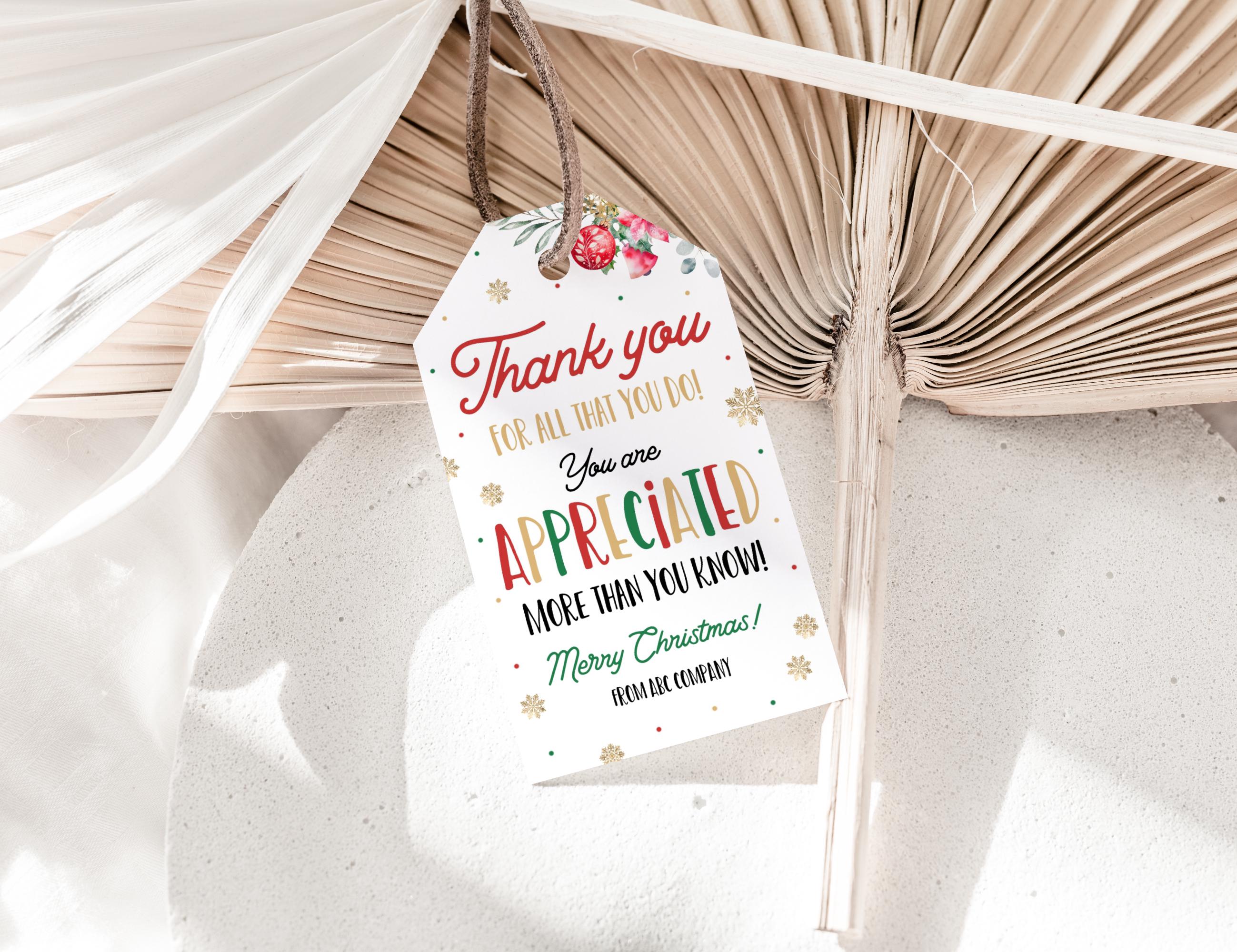 Editable Christmas Thank You Gift Tag, Teacher Staff Employee Holiday ...