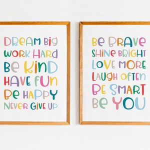Dream Big Work Hard Nursery Prints Set of 2 Be Happy Be Kind | Etsy