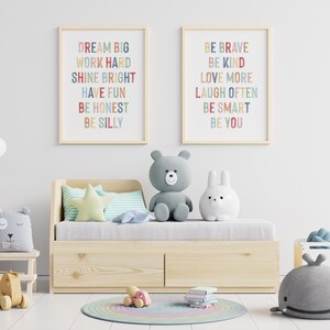 Dream Big Work Hard Nursery Prints Set of 2, Be Brave Be Kind ...