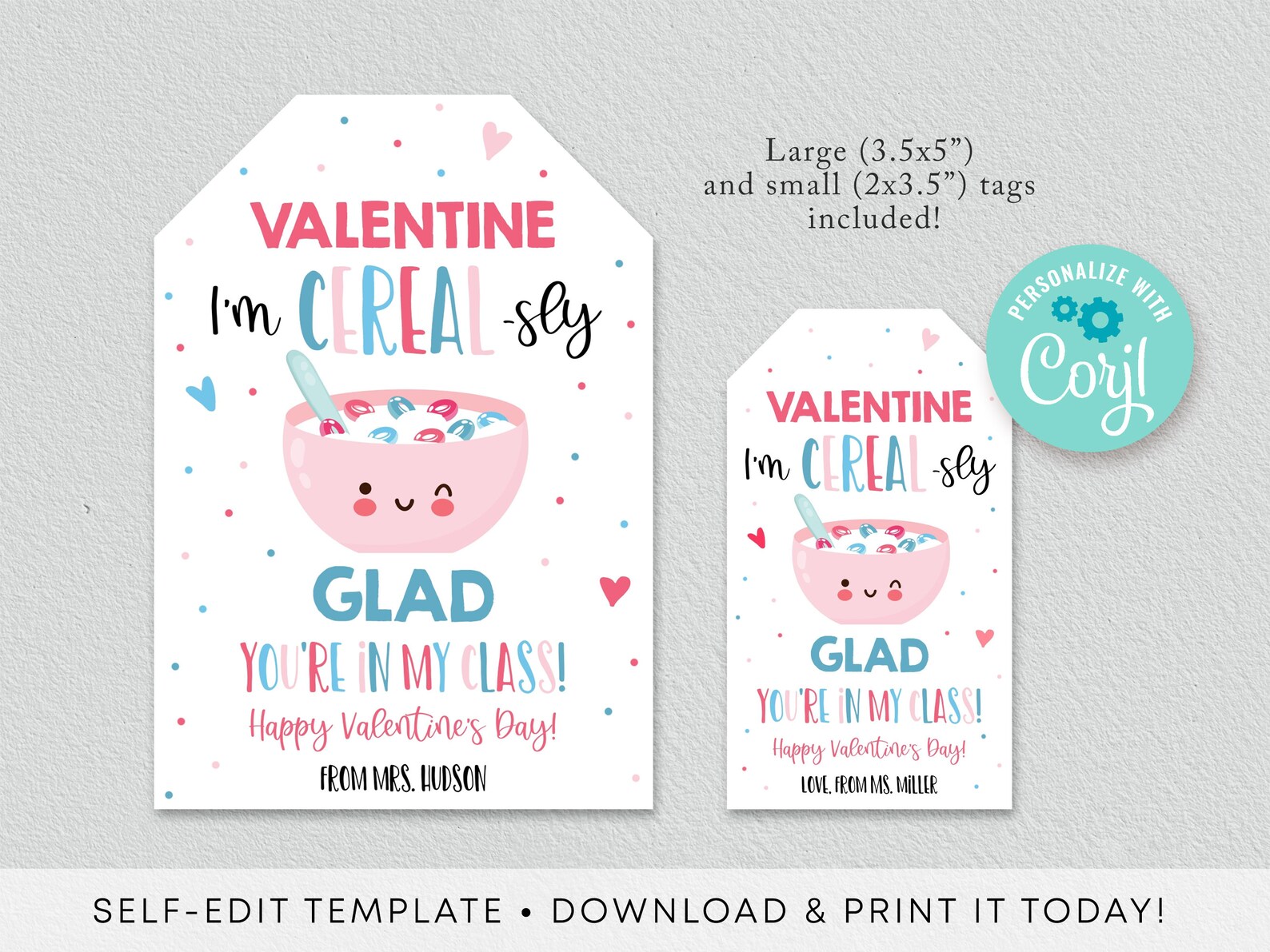 Valentine Cereal Gift Tag Editable I'm Cereal-sly Glad - Etsy
