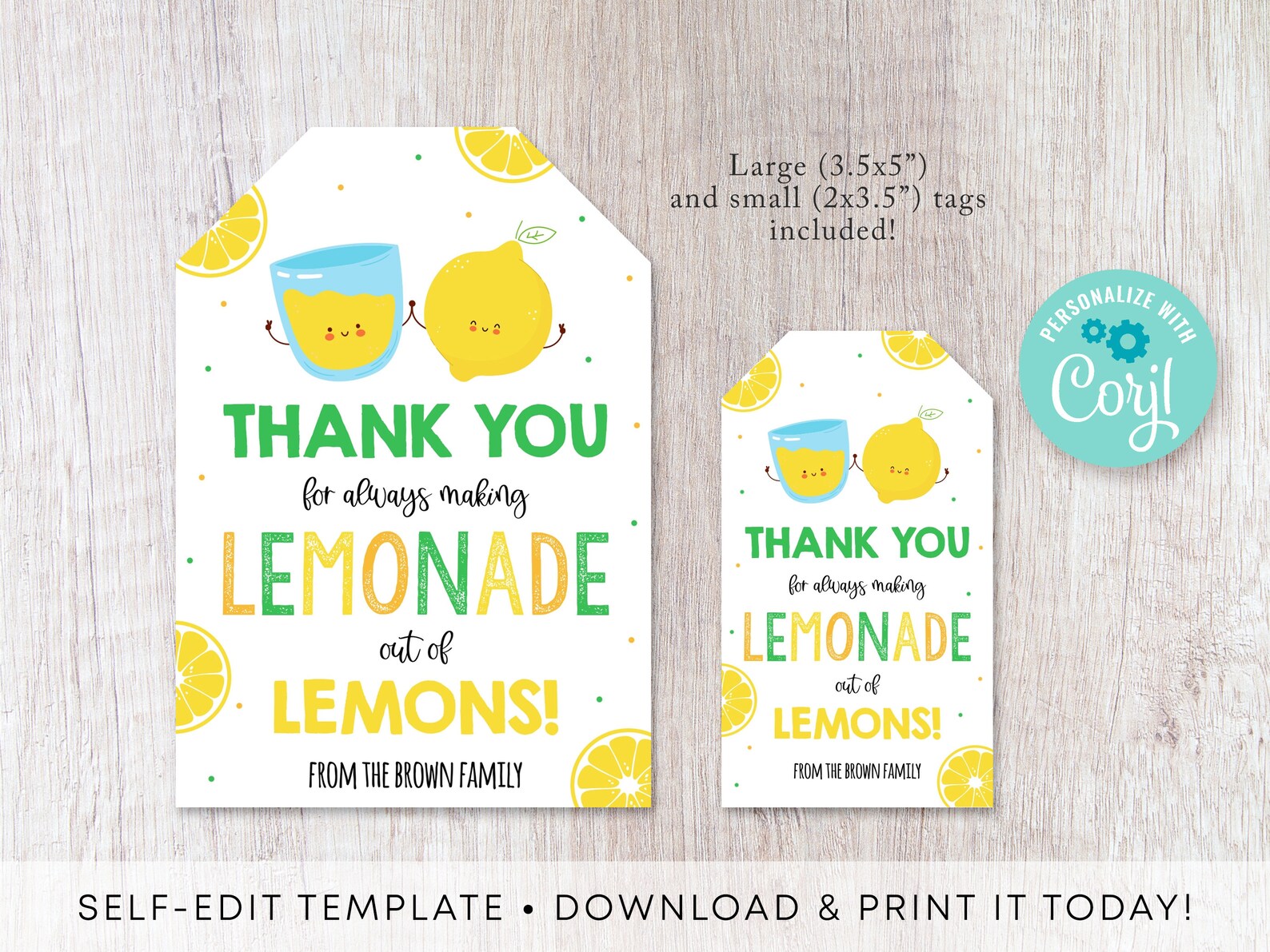 Editable Lemon Thank You Gift Tag Making Lemonade Out of | Etsy