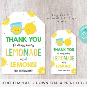 Editable Lemon Thank You Gift Tag Making Lemonade Out of - Etsy