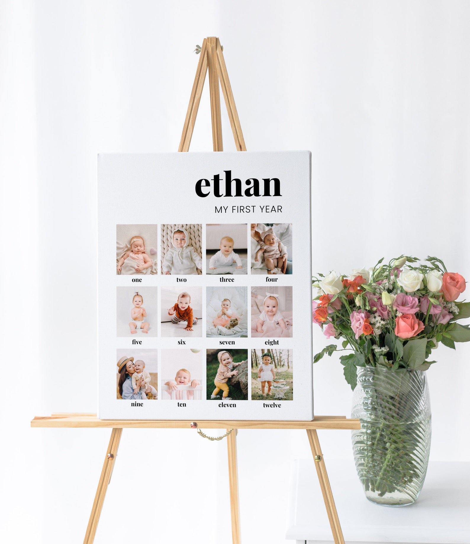 Baby First Year Photo Poster Template, Modern 1st Birthday Photo ...