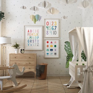 Rainbow Classroom Decor, Set of 6 Educational Prints, Colorful Alphabet ...