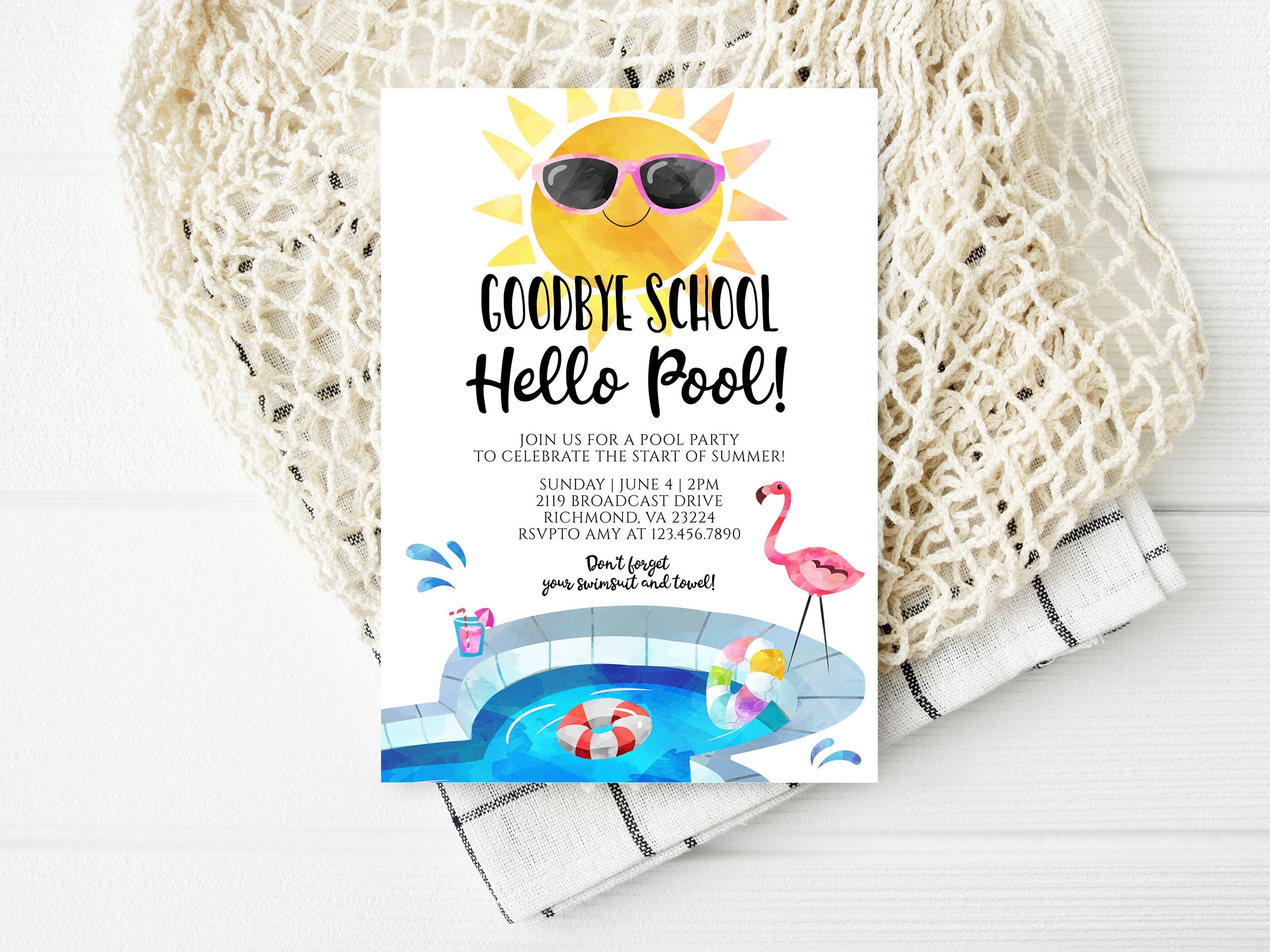 Invitations & Announcements Goodbye School Summer Invite Hello Pool ...