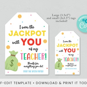 Lottery Gift Tag I Won the Jackpot With You as My Teacher - Etsy