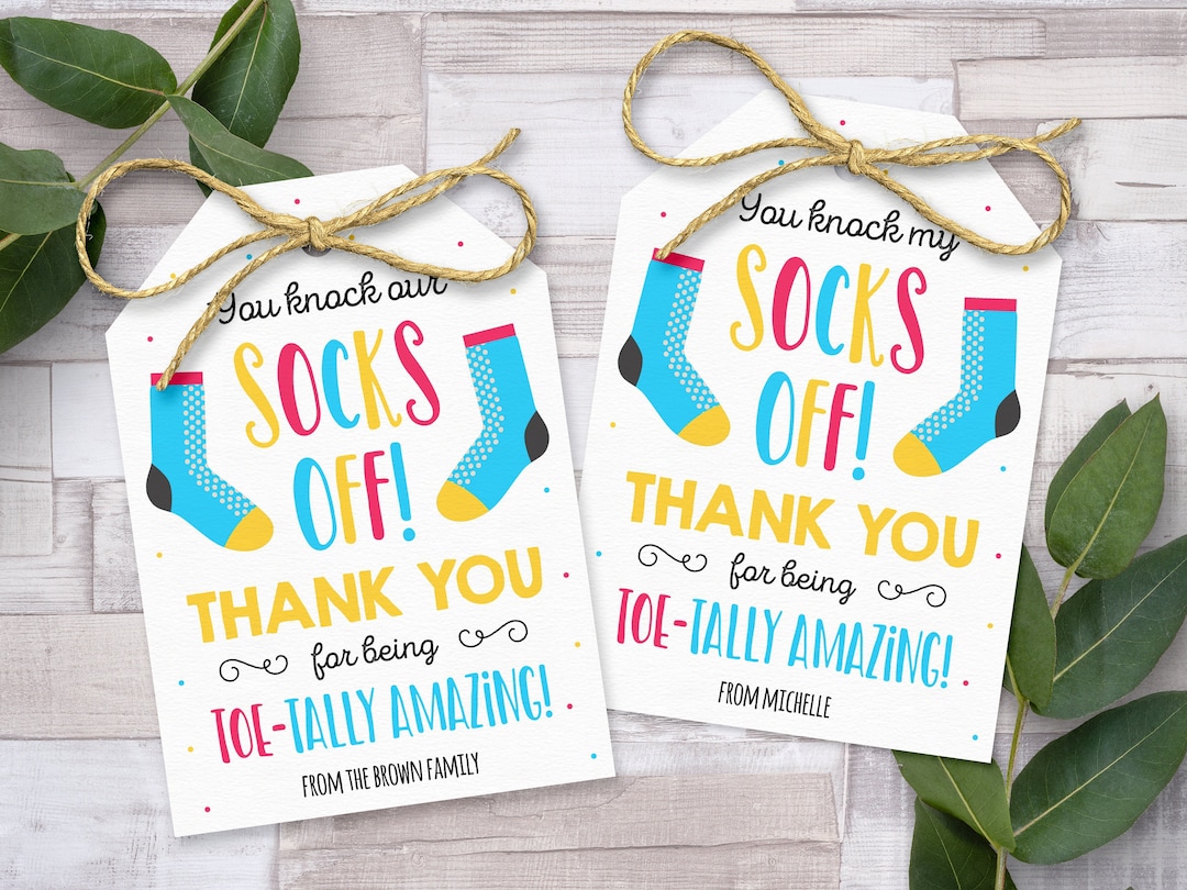 Socks Thank You Gift Tag, Editable Appreciation Gift for Teacher Nurse ...