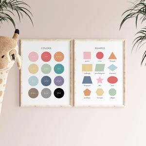 Rainbow Educational Posters, Alphabet Numbers Shapes Printable Wall Art ...