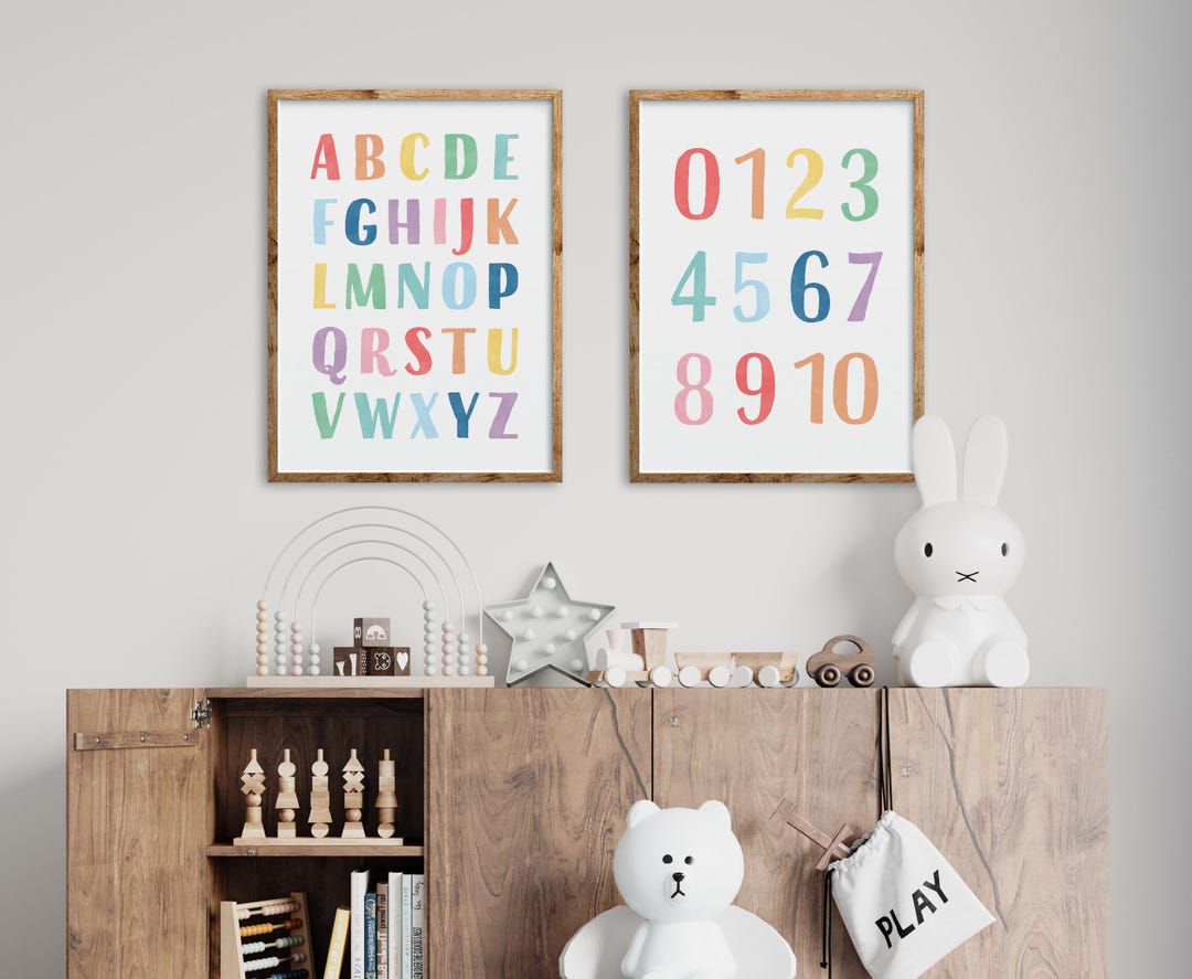 Rainbow Alphabet Print, Colorful ABC Numbers Posters, Educational Wall ...