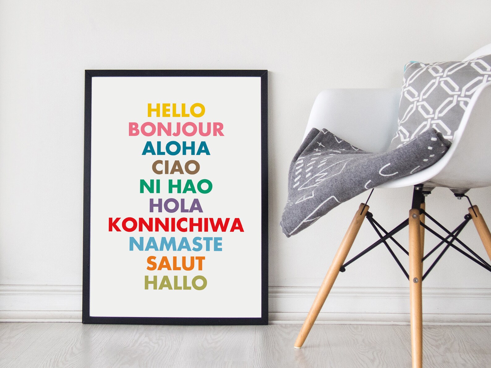 Hello in Different Languages Sign Colorful Typography Wall | Etsy