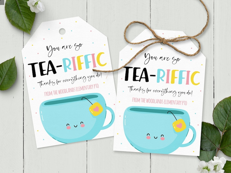 Tea Gift Tags Editable Tea-riffic Thank You Gift Label | Etsy