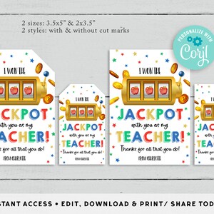 Lottery Gift Tag, I Won the Jackpot With You as My Teacher, Editable ...