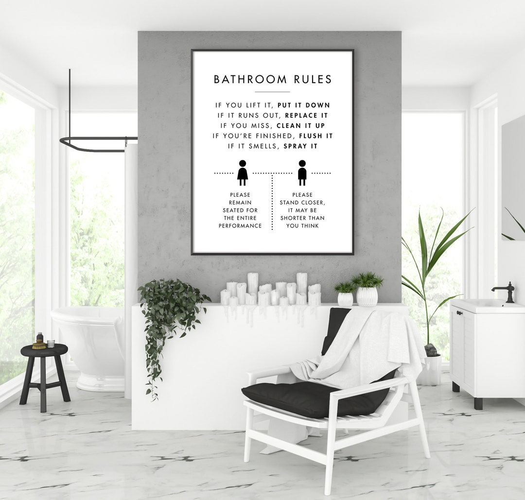 Bathroom Rules Wall Art Printable, Toilet Rules, Modern Bathroom Decor ...