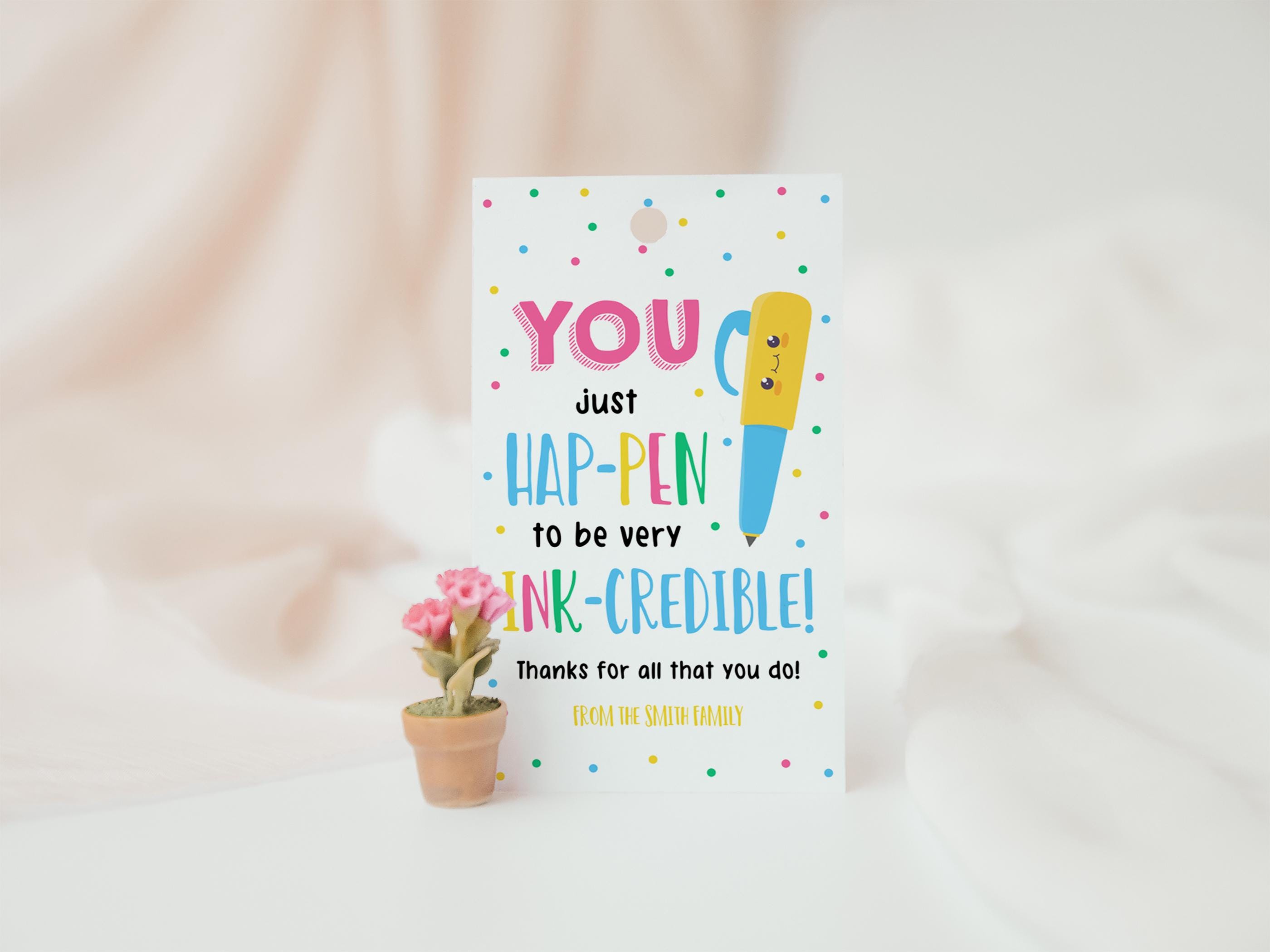 Pen Thank You Gift Tag, Editable Appreciation Gift for Teacher ...