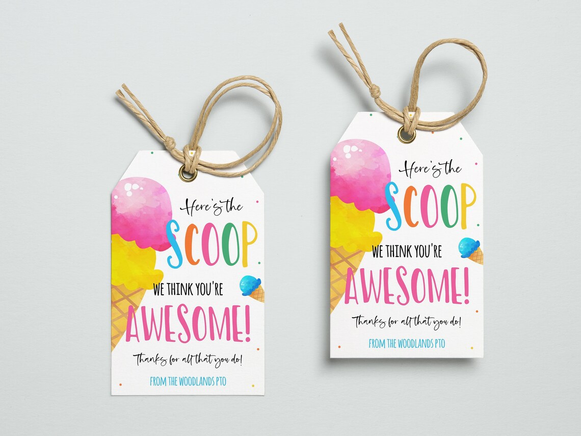 Ice Cream Gift Tag Here's The Scoop You're Awesome | Etsy