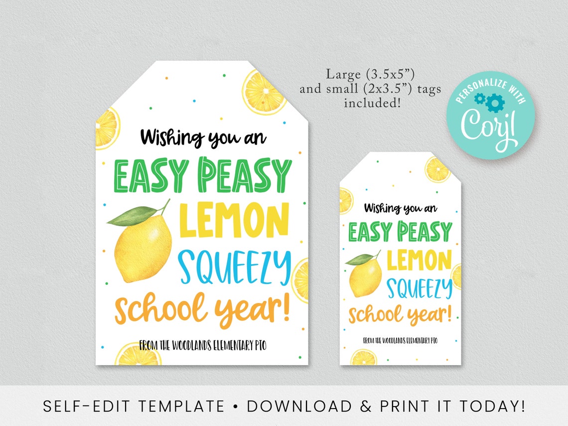Easy Peasy Lemon Squeezy Gift Tag Back to School Lemon Gift - Etsy