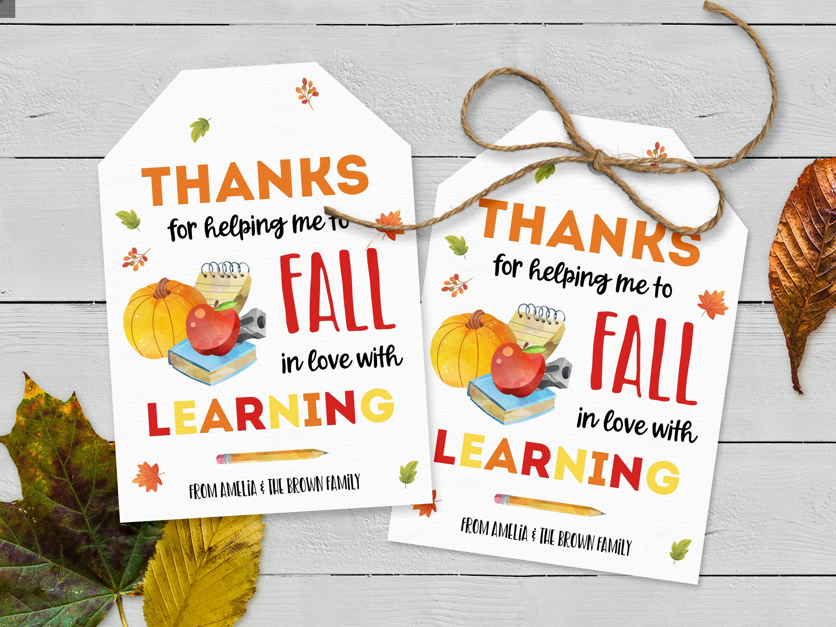 Fall Pumpkin Teacher Gift Tag Thanks for Helping Me to Fall - Etsy UK