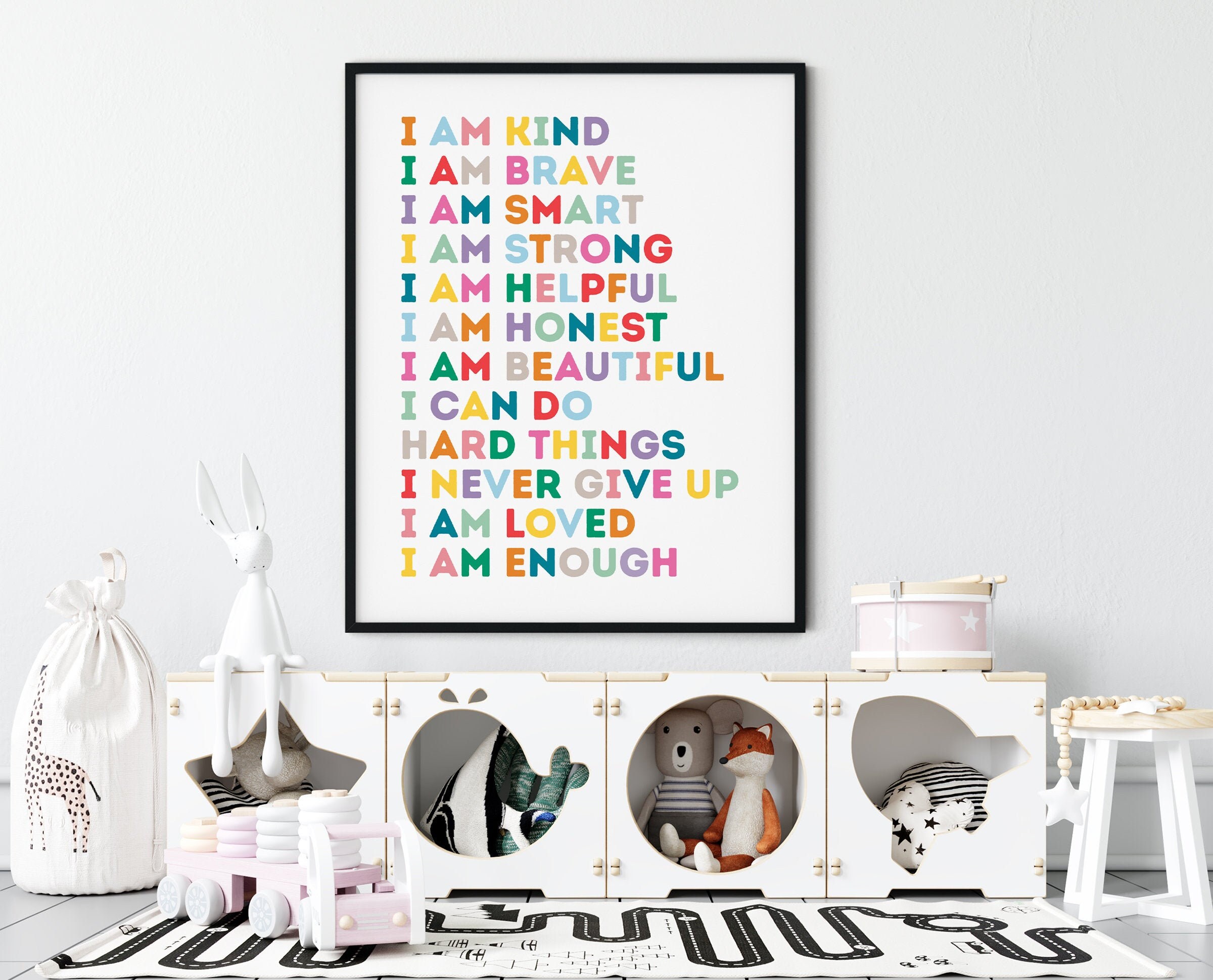 Kid Affirmations I Am Kind I Am Enough Colorful Wall Art | Etsy