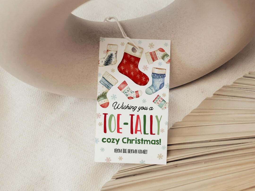 Toe-tally Cozy Christmas Gift Tag, Holiday Fuzzy Socks Favor Tag ...