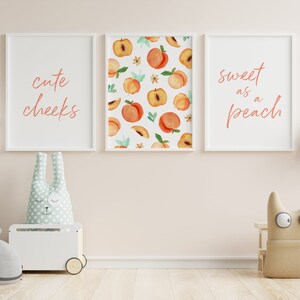 Sweet as A Peach Nursery Decor, Peach Nursery Print Set of 3, Cute ...