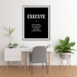 Hustle Grind Execute Office Wall Decor, Motivational Modern Art, Large ...