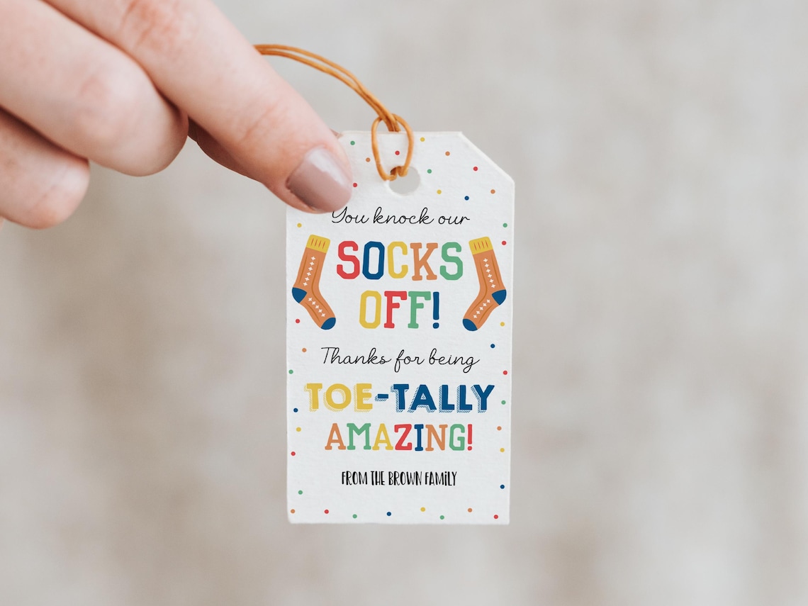 Socks Thank You Gift Tag, Editable Appreciation Gift for Teacher Nurse ...