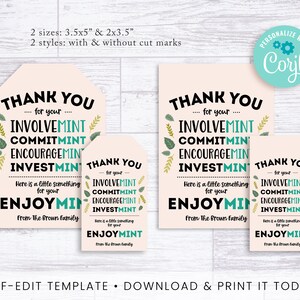 Volunteer Appreciation Gift Tags, Editable Mint Favor Tag, Thank You ...