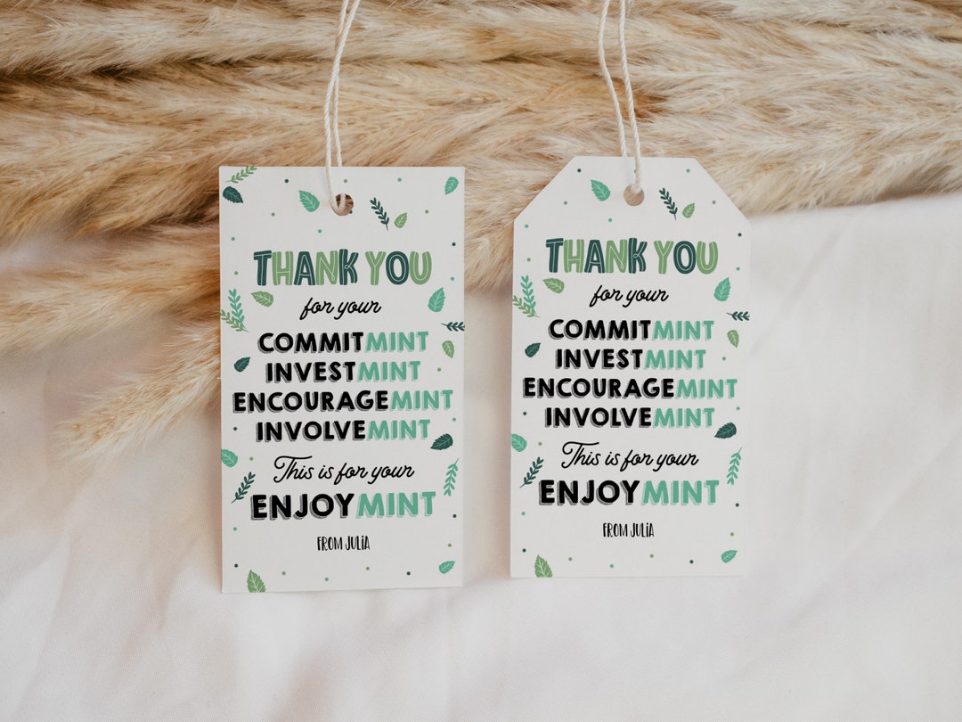 Mint Gift Tag Editable, Volunteer Appreciation Favor Tags, Mint Gum ...
