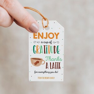 Coffee Thank You Gift Tag, Thanks A Latte Appreciation Gifts for ...