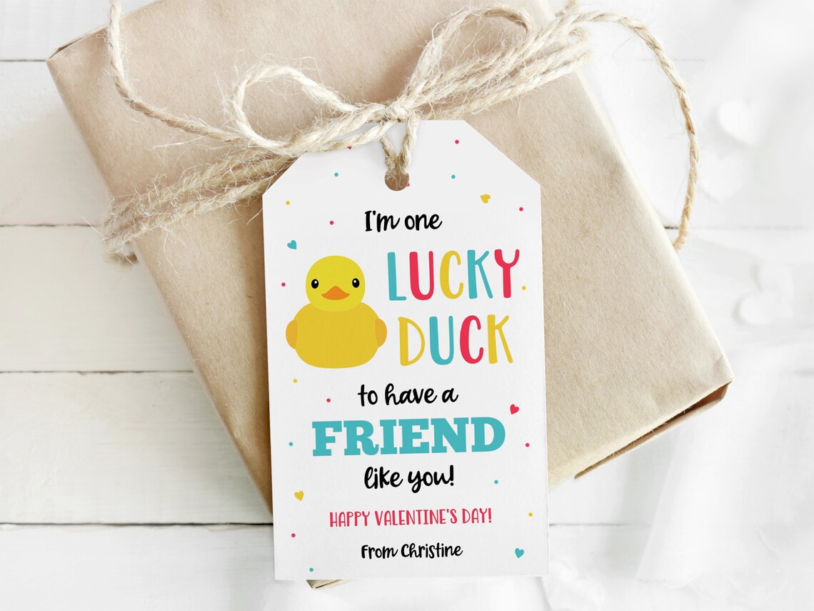 Rubber Duck Valentine Gift Tag Lucky Duck Kid Valentine's - Etsy