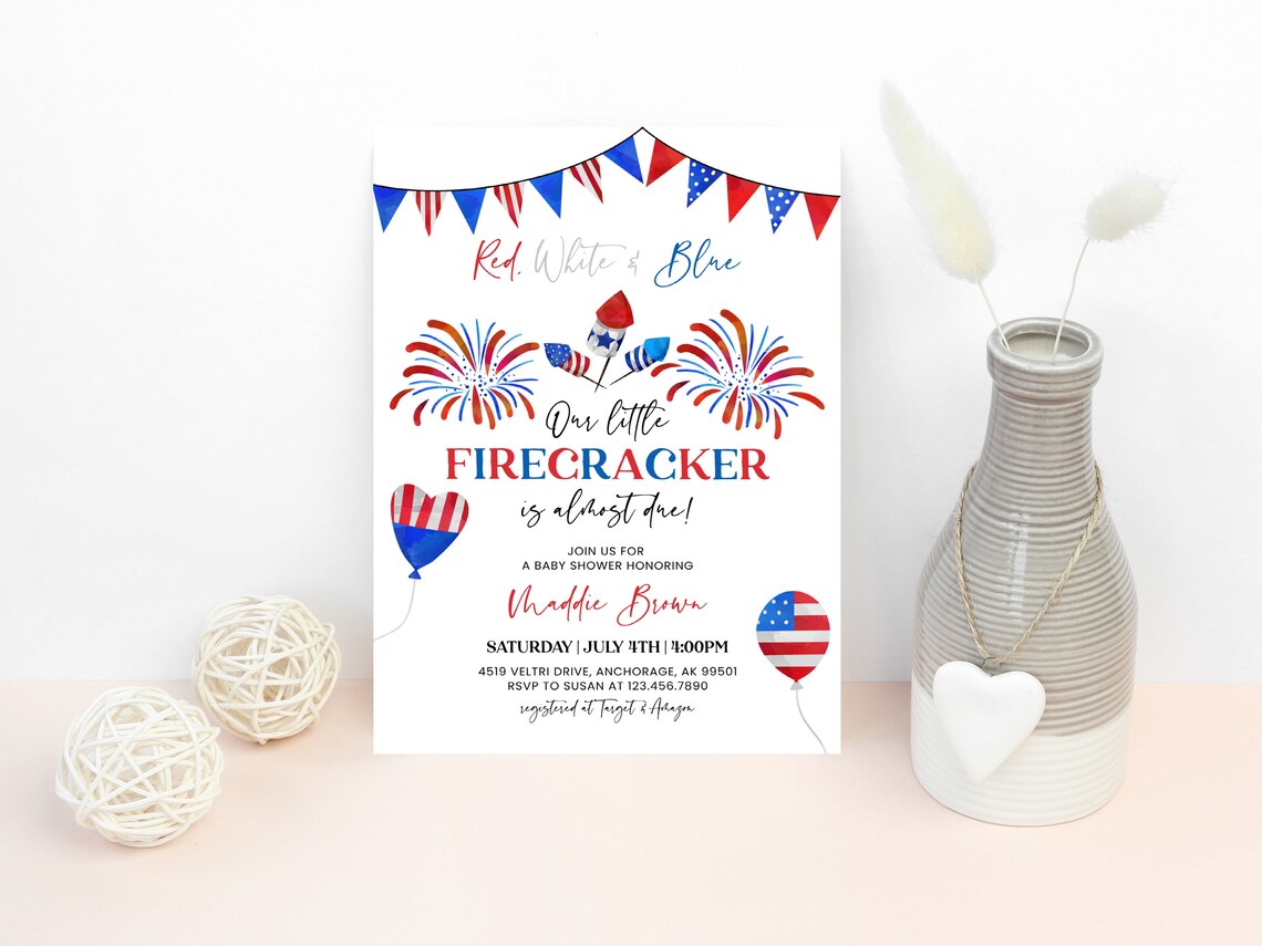 Little Firecracker is on the Way Baby Shower Invite 4th of - Etsy