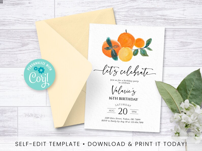 Citrus Birthday Party Invitation Simple Orange Clementine - Etsy
