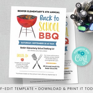 Back to School BBQ Flyer, PTO PTA School Fundraiser Poster Template ...