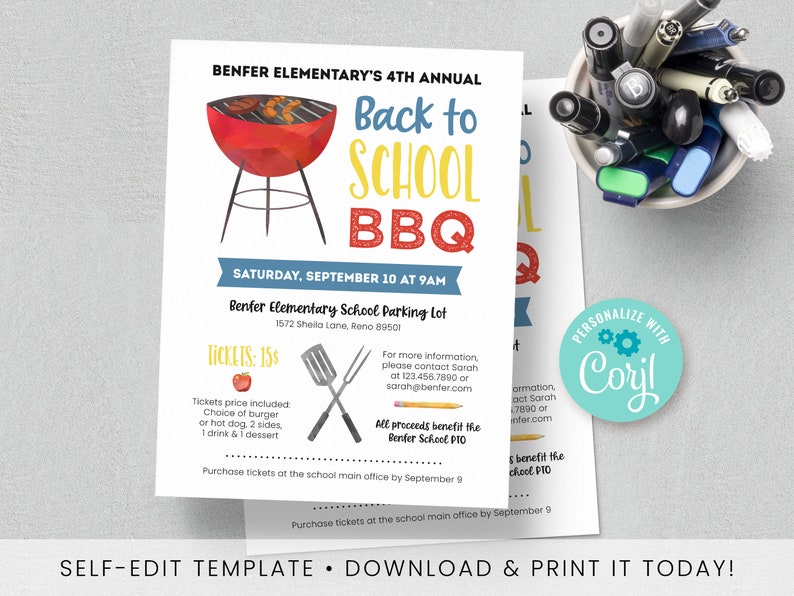 Back to School BBQ Flyer PTO PTA School Fundraiser Poster - Etsy